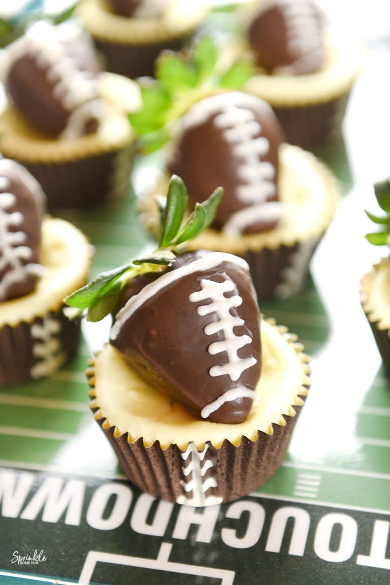 Football Strawberry Mini Cheesecakes ⋆ Sprinkle Some Fun