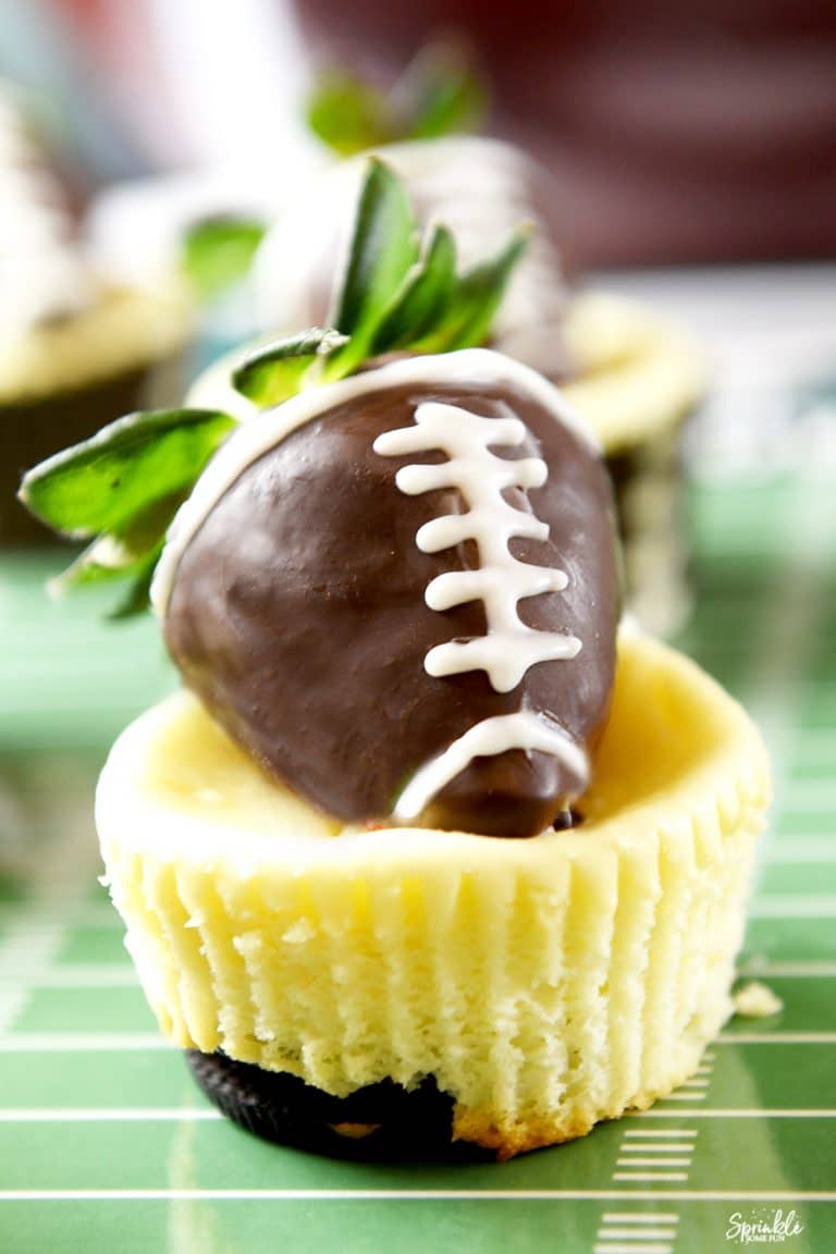 Football Strawberry Mini Cheesecakes ⋆ Sprinkle Some Fun