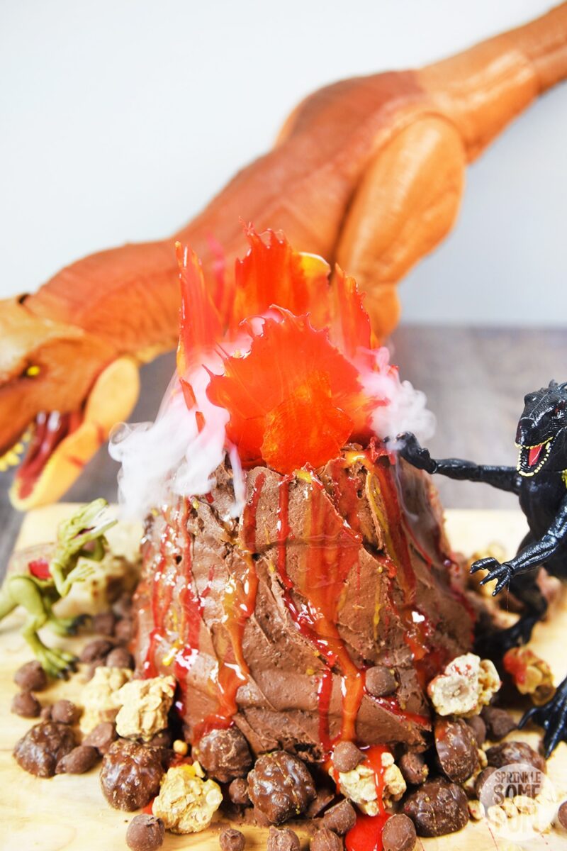 Volcano Cake with Steam & Dinosaurs ⋆ Sprinkle Some Fun